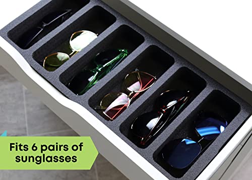 Polar Whale Sunglasses Drawer Organizer Tray Insert for Home Bedroom Bathroom Vanity Dresser Counter Table Waterproof Washable Black Foam 6 Compartment 8.25 x 18 Inches