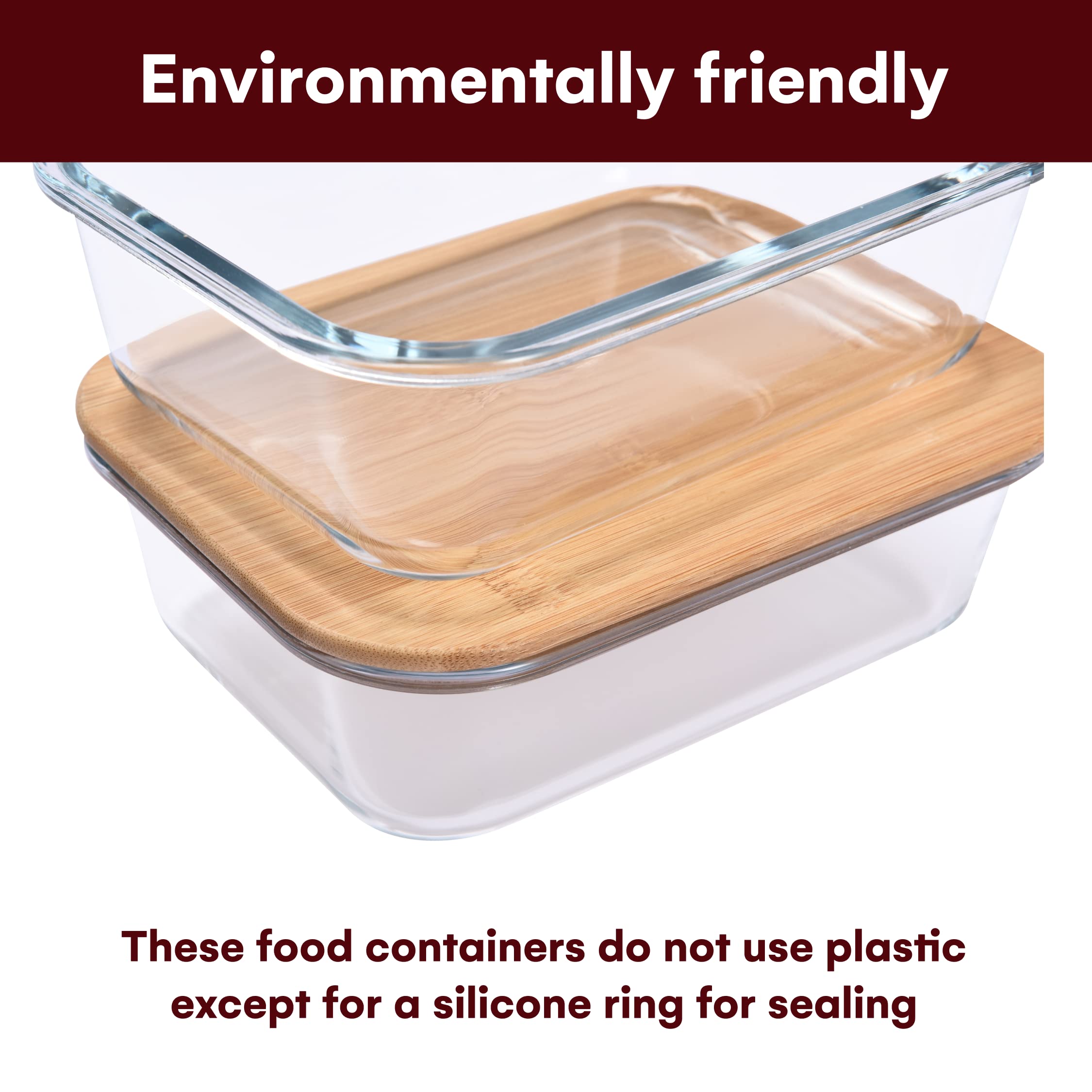 Vdomus Glass Food Storage Containers with Bamboo Lids (Pack of 4) - Stackable Meal Prep Container - Airtight Glass Food Containers - Microwave, Dishwasher Safe - Reusable Glass Lunchbox Pack - 36 Oz