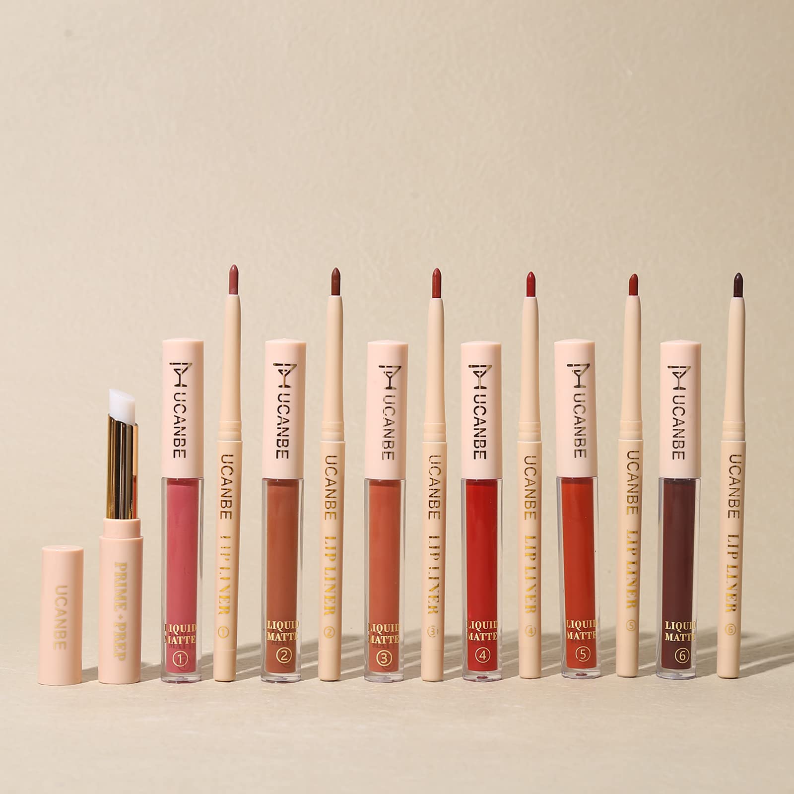 UCANBE 13pcs Lipstick Makeup Kit, 6 Matte Liquid Lip Sticks + 6 Lip Liner Pens + 1 Lip Primer, LADY'S NIGHT All in One Waterproof Long Lasting Lips Color Gloss Make up Gift Set