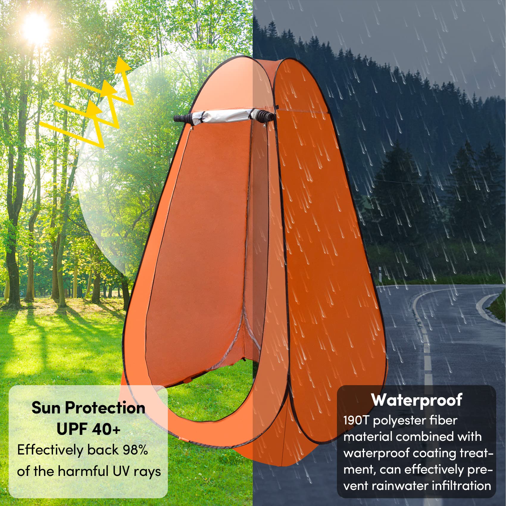 Pop Up Shower Tent Changing Tent with 2 Windows Camping Shower Tent Privacy Tent for Portable Toilet Outdoor Portable Dressing Room, Waterproof Orange/UPF 50+