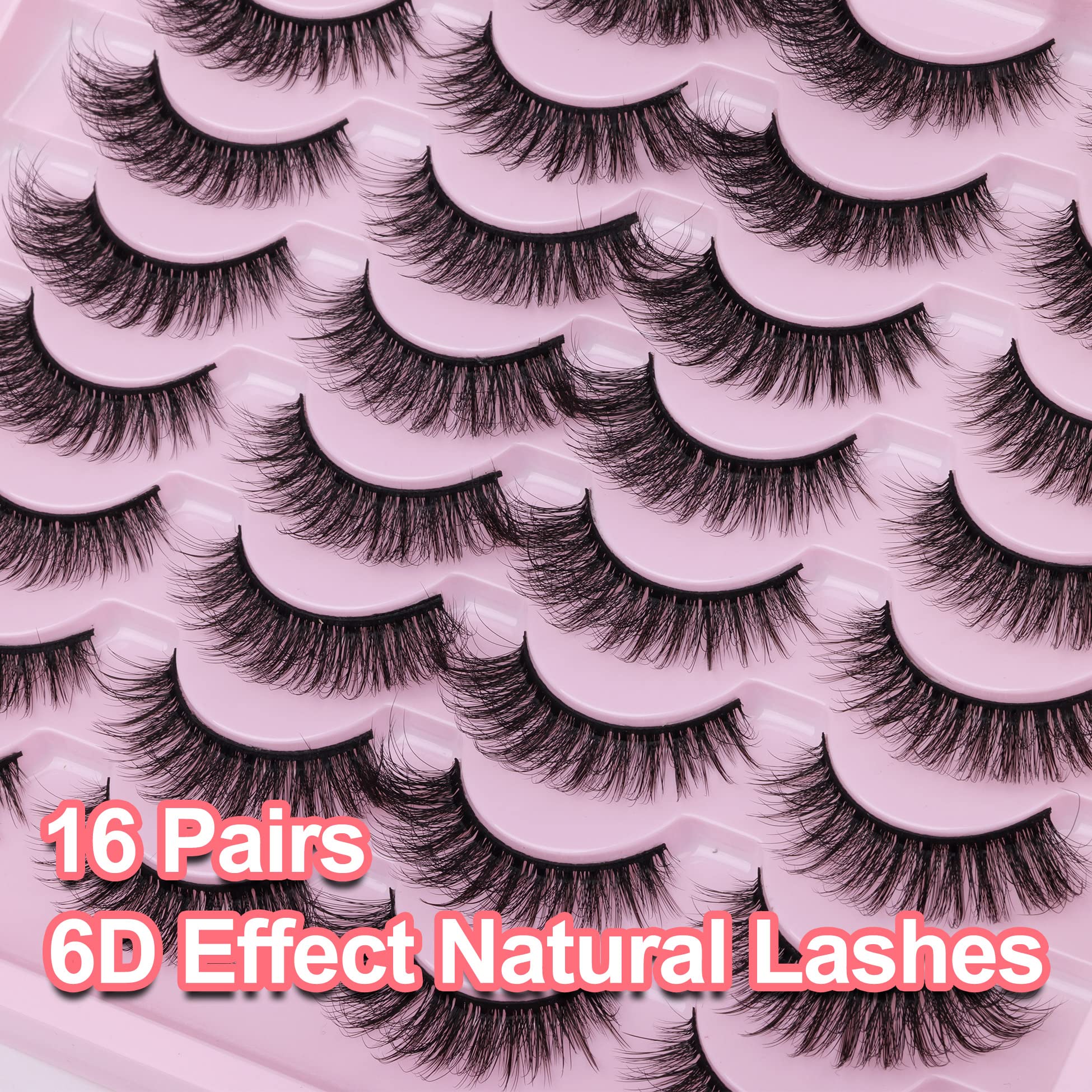 Natural Eyelashes 15mm Fake Lashes Cat Eye Mink Lashes Fluffy Volume Wispy Eyelashes Pack 16 Pairs by Zegaine