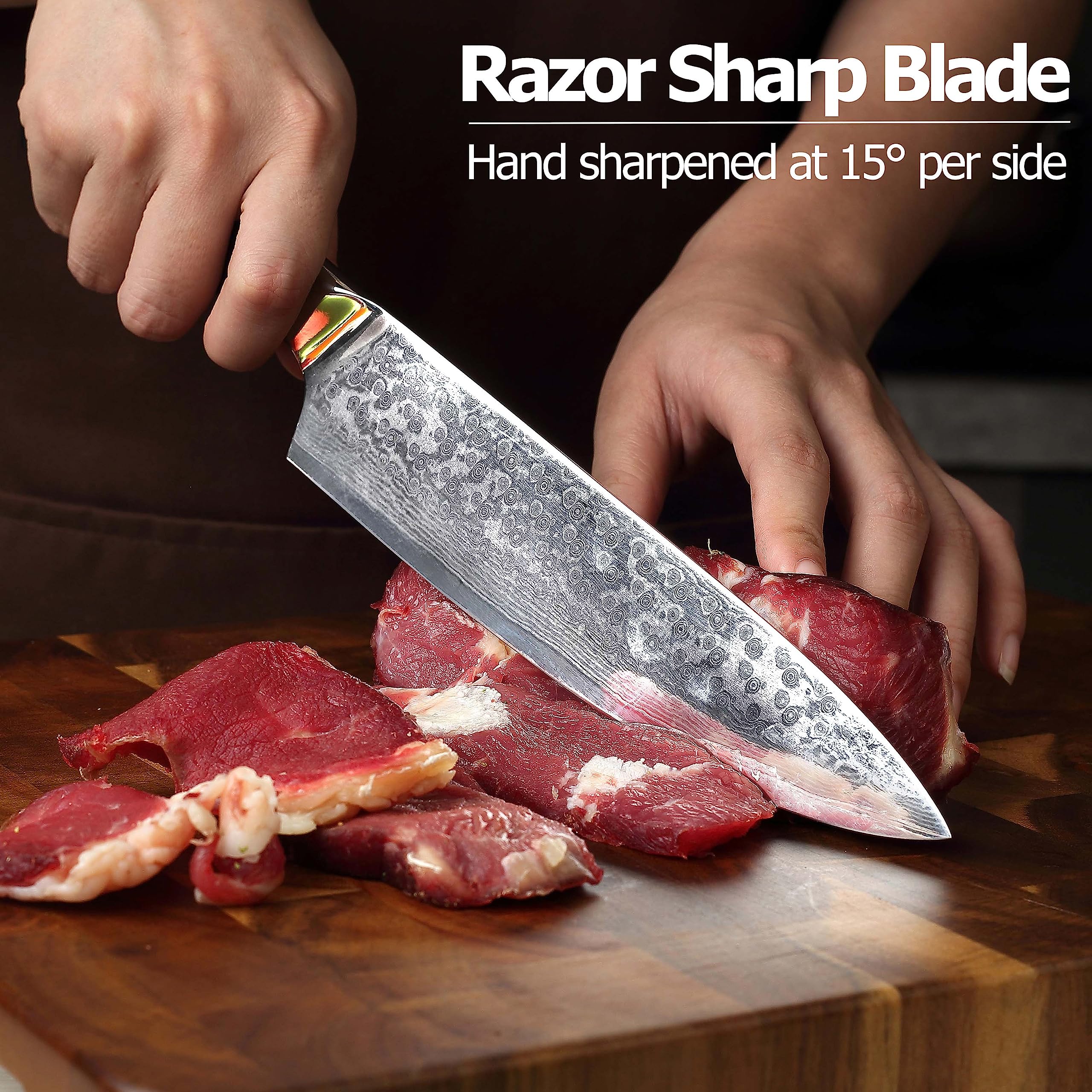 PAUDIN Damascus Chef Knife, 8 Inch Kitchen Knife, Japanese 67-layer VG-10 Stainless Steel Sharp Knife, Professional Chefs Knife with Ergonomic G10 Handle, for Home Kitchen and Restaurant