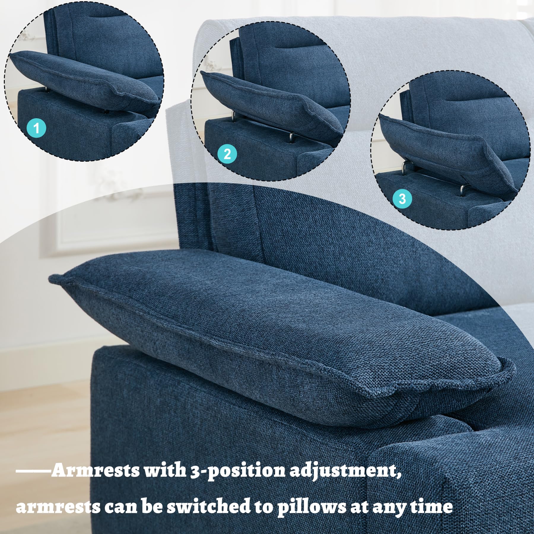 YAMOBO Sectional Sofa Couch, 3 Seat L-Shaped Sofa with Movable Ottoman, Small Sectional Couches for Living Room, Apartment, Offices, Blue