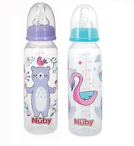 Nuby Printed Non Drip Standard Bottle, Colors May Vary, 2 Count