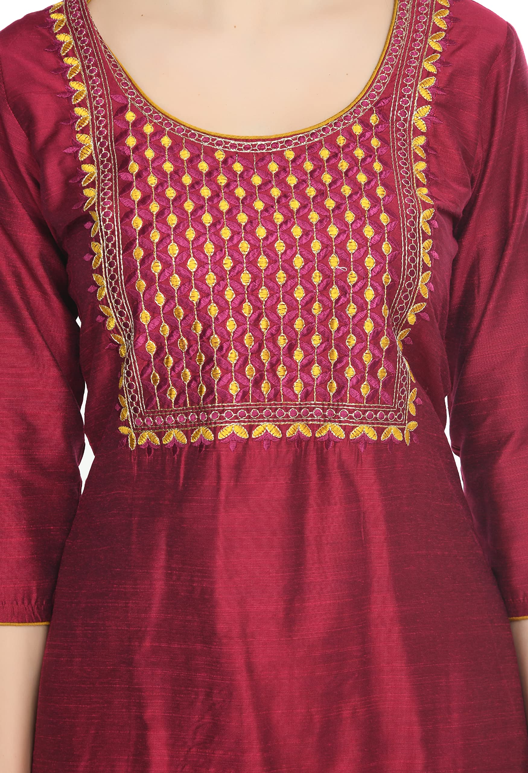 Lagi Women Straight Embroiderd Poly Silk Kurti Dupatta with Pant Set, Magenta (XL)