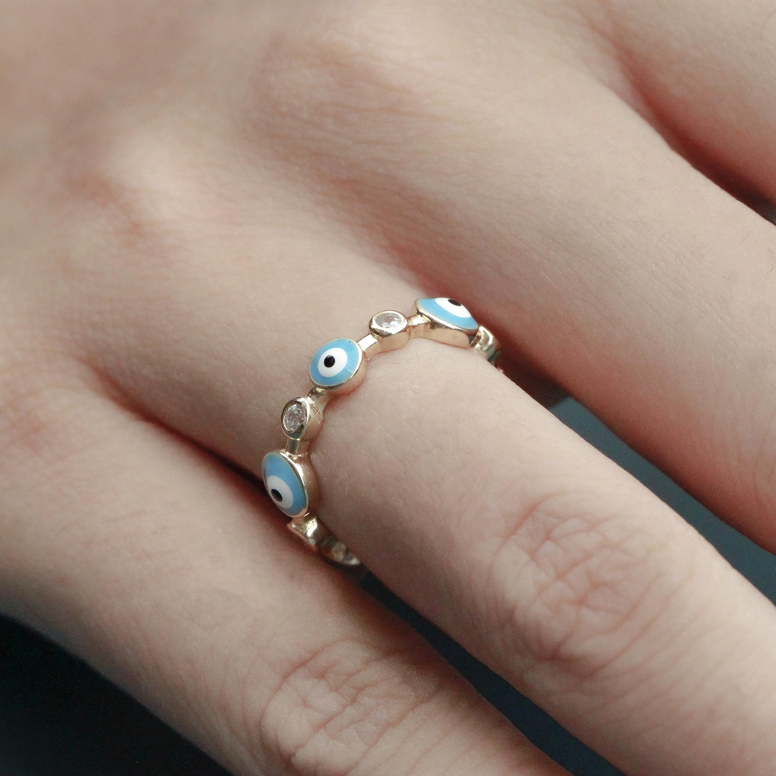 Lavencious Solid 925 Sterling Silver Evil Eye Ring With Rhodium Plated, Evil Eye with Enamel and AAA CZ Comfort Fit for Women (Gold, 8)