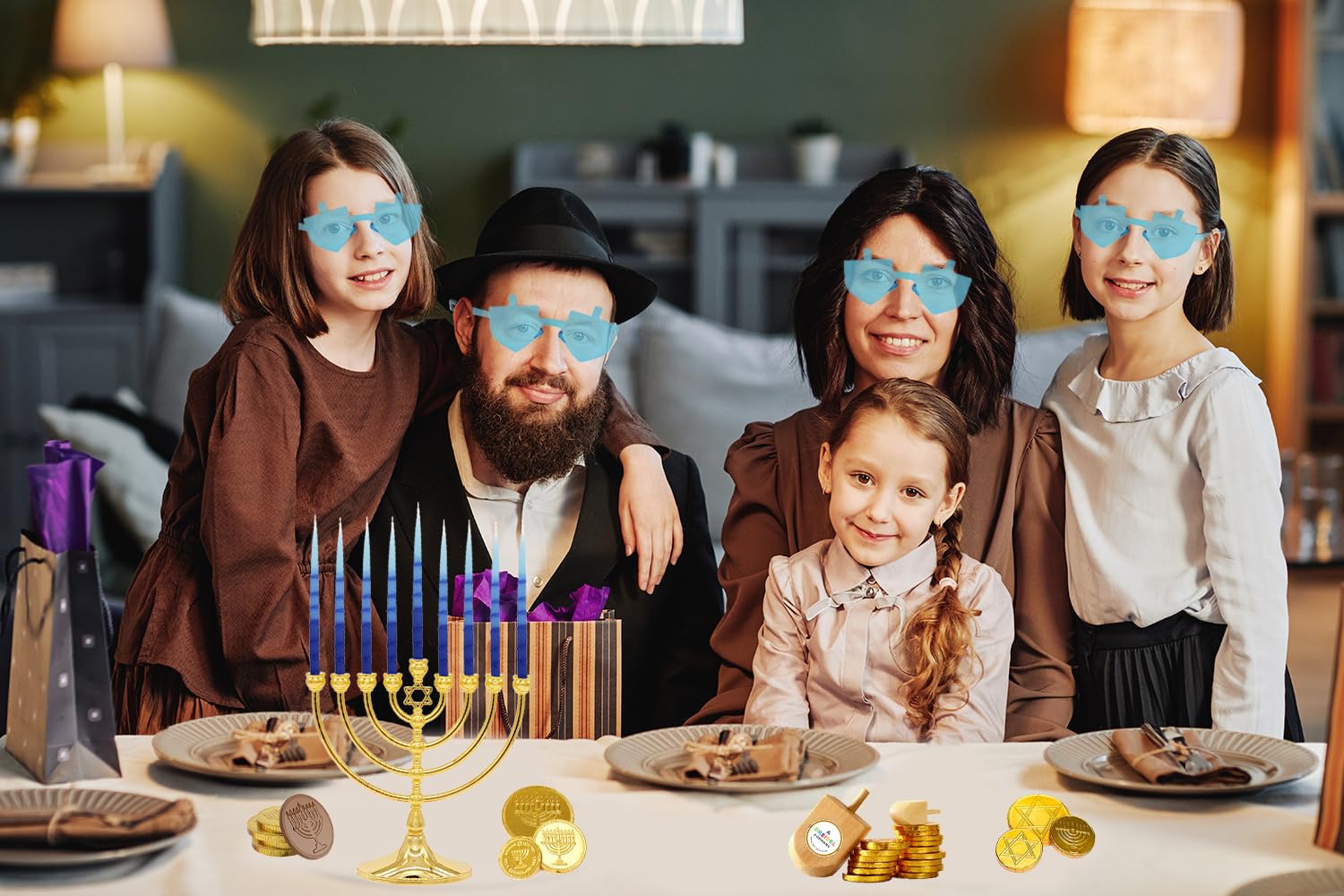 The Dreidel Company Hanukkah Dreidel Shaped Glasses, Costume Dress-Up Pretend Play (3-Pack)