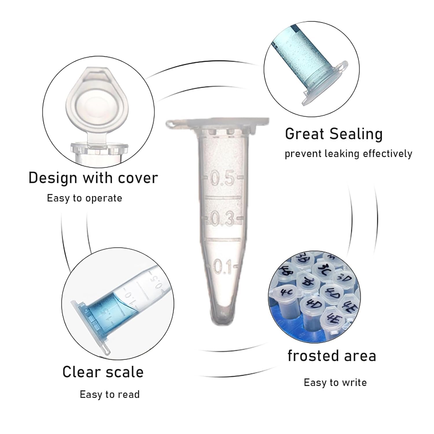 zoomto 0.5ml Microcentrifuge Tubes 2000PCS,Centrifuge Tubes with Attached Lid,Clear Conical Micro Centrifuge,Clear Graduation (2Bag Packs)