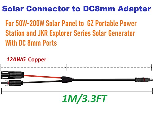 SolarEnz Solar Connector to DC8mm Adapter Cable Perfectly Solar Connector Solar Generator Portable Power Station and Solar Panel 12AWG+14AWG Heavy Duty Wire