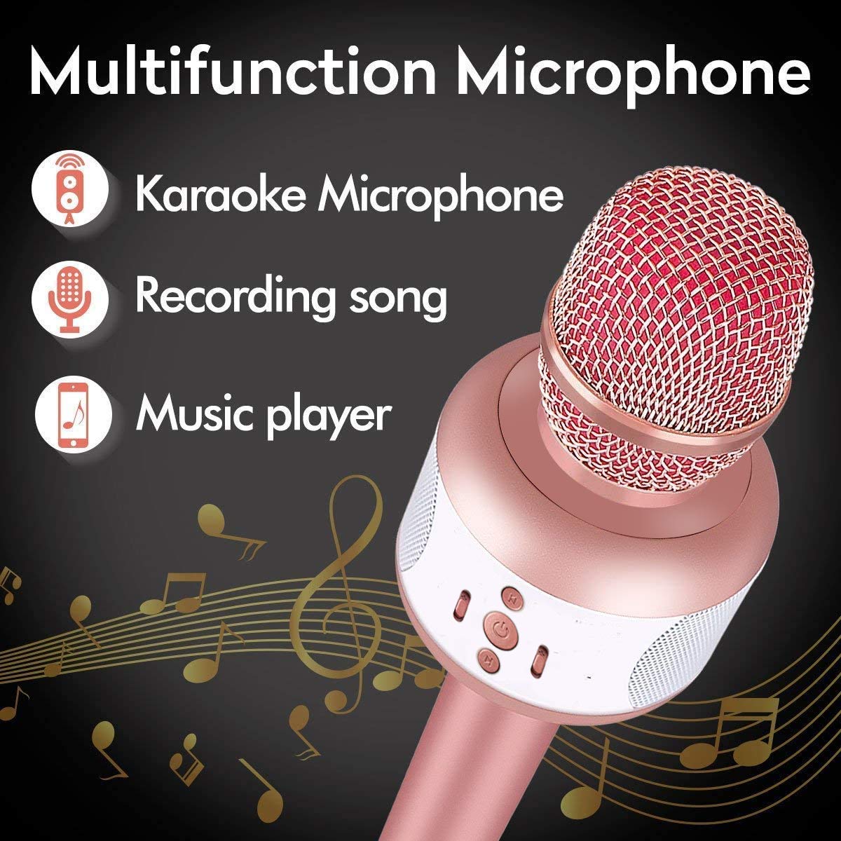 LEERON Microphone for Kids, Kids Microphone Adults Wireless Microphone Speaker, Fun Toy Microphone for Girls Boys,Portable Rechargeable Bluetooth Microphone for Home KTV, Birthday Party Decorations
