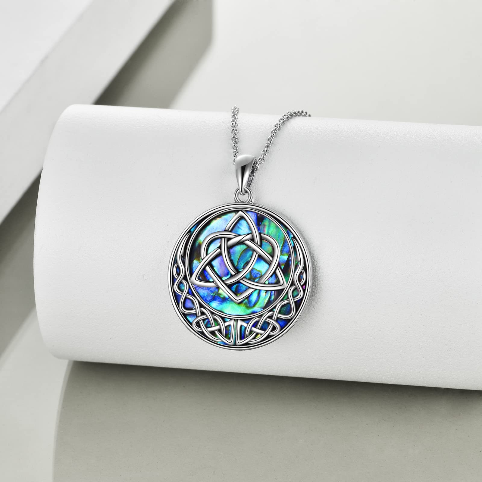 ONEFINITY Good Luck Irish Celtic Knot Necklaces Sterling Silver Abalone Shell Celtic Knot Pendant Gifts for Women Men