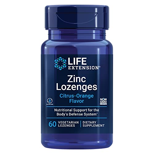 Life Extension Zinc Lozenges โ Citrus-Orange Flavor โ For Healthy Protein Synthesis & Immune Health - Inflammation Management Supplement - Gluten-Free, Non-GMO โ 60 Vegetarian Lozenges