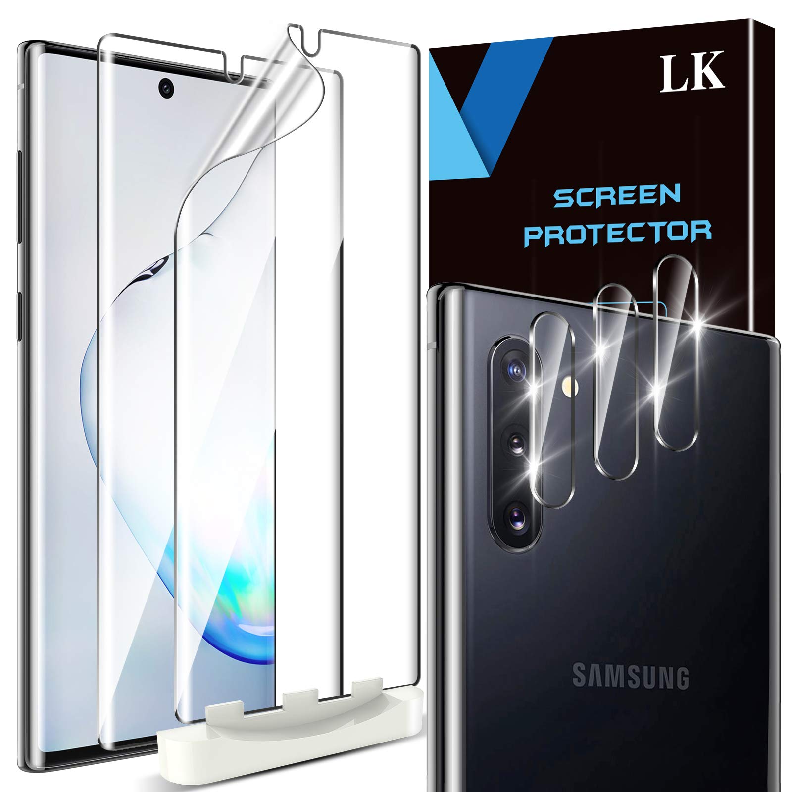 LK 5 Pack 2 Pack Screen Protector + 3 Pack Camera Lens Protector Compatible with Samsung Galaxy Note 10 6.3-inch, Positioning Tool, HD Ultra-Thin, Flexible TPU Film