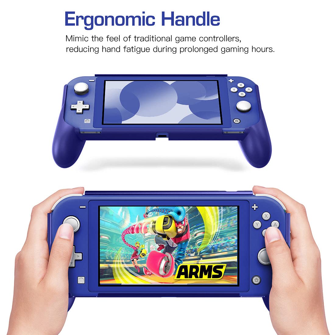 MoKo Hand Grip Case Compatible with Nintendo Switch Lite, Ergonomic Comfort Handle Case Shockproof Protective Stand Holder Kit Compatible with Switch Lite - Gray