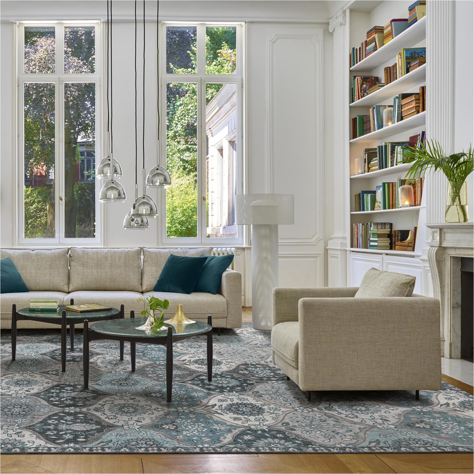 Lahome Moroccan 6x9 Area Rugs for Living Room,Ultra-thin Carpet for Bedroom Soft Blue Rug, Oriental Machine Washable Rug Distressed Non Shedding Throw Rug for Dining Room Office (6x9ft,Blue)