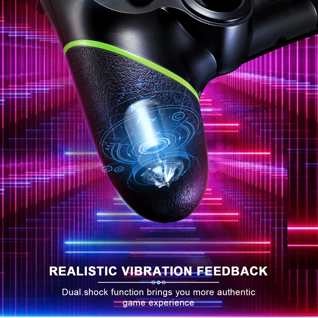 predark P S-4 Controller Wireless Game Compatible with PC with Motion Motors and Audio Function, Mini LED Indicator, USB Cable and Anti-Slip 【Upgraded Version】- Green