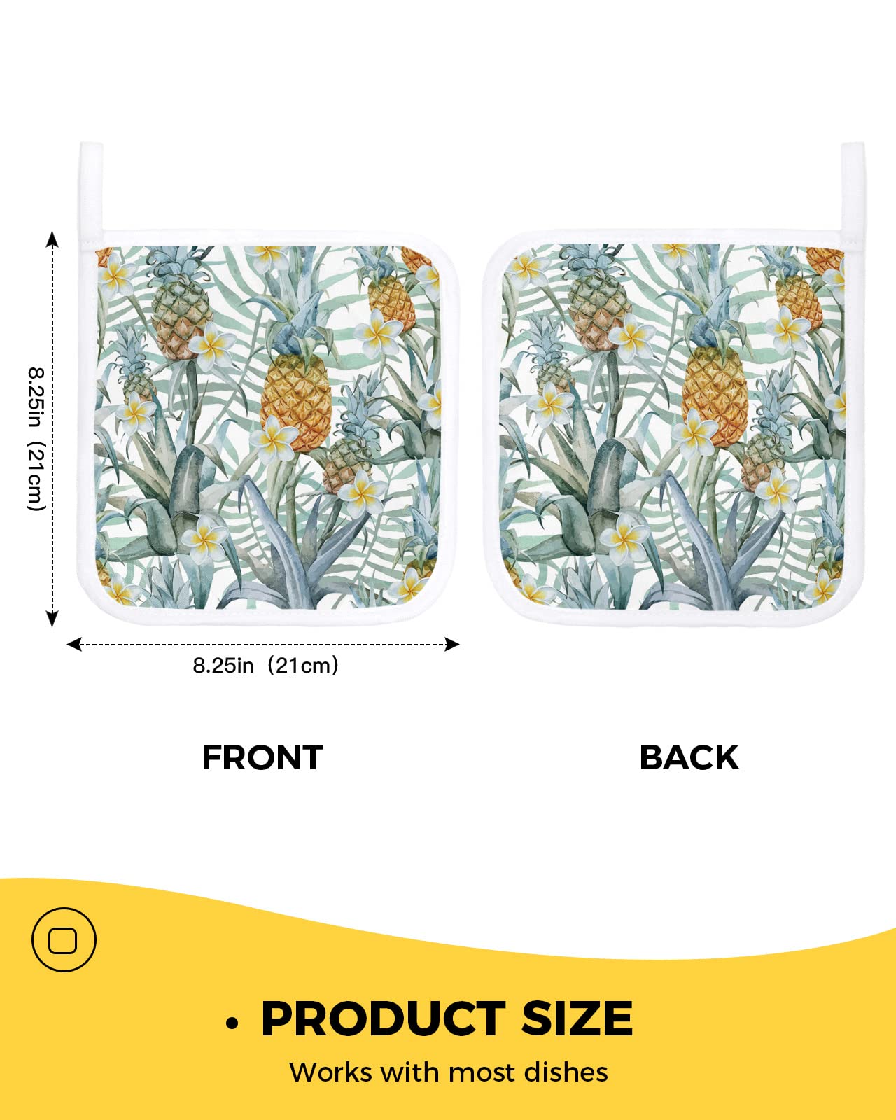 Pot Holders for Kitchen Watercolor Tropical Fruits Pineapple Leaf Set of 5 Potholders Heat Proof Non-Slip Oven Pot Holder Insulation Terry Cloth Hot Pad with Loop Rainforest Botanical