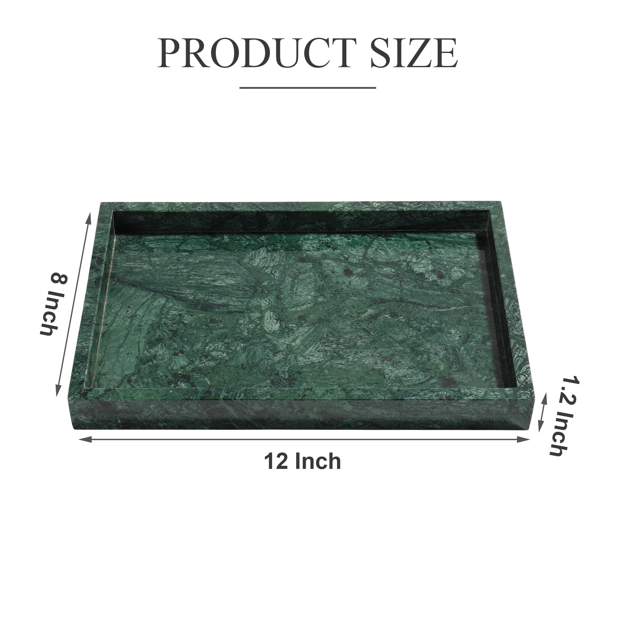 YMXYJM 100% Natural Marble Tray for Bathroom, Genuine Marble Stone Vanity Tray, Luxury Storage Trays for Kitchen, Vanity, Home Decor, Dresser, Non-Resin/Non-Ceramic, 12"x 8"x 1.2", Dark Green