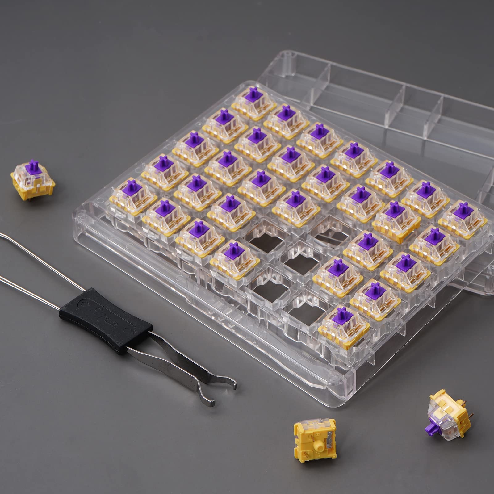 RK ROYAL KLUDGE Keyboard Switches, 3 Pin 45gf Linear Switches DIY Custom Plate Mounted Switches for Mx Mechanical Keyboard (35pcs, Lubed, Lemon Yellow)
