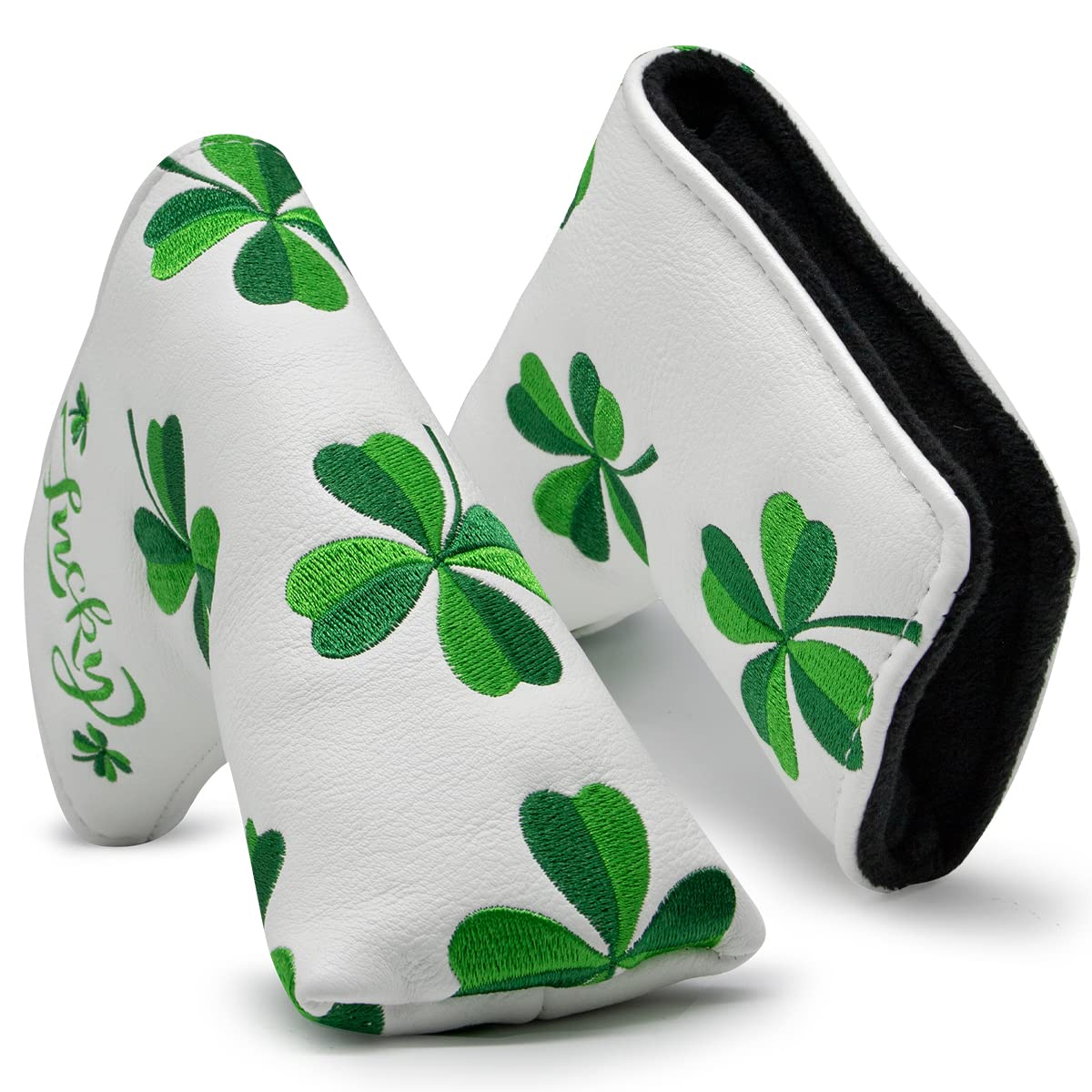 Putter Cover Magnetic - Lucky Clover Embroidery Golf Blade Putter Headcover -Golf Club Head Covers - Synthetic Leather Well-Made Putter Covers Blade