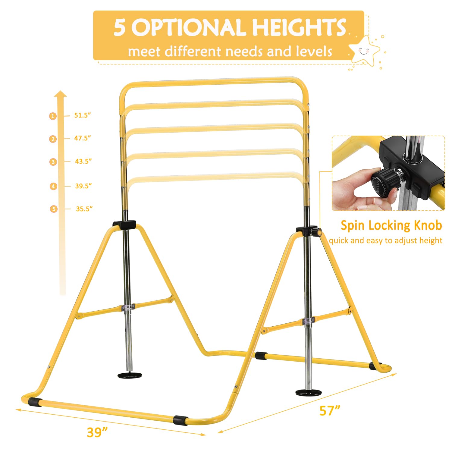 Oneofics Gymnastics Bar, Kids Gymnastic Bar Home Use, Foldable and Height Adjustable Junior Training Horizontal Bars for 3-8 Years Old Child, Girls & Boys