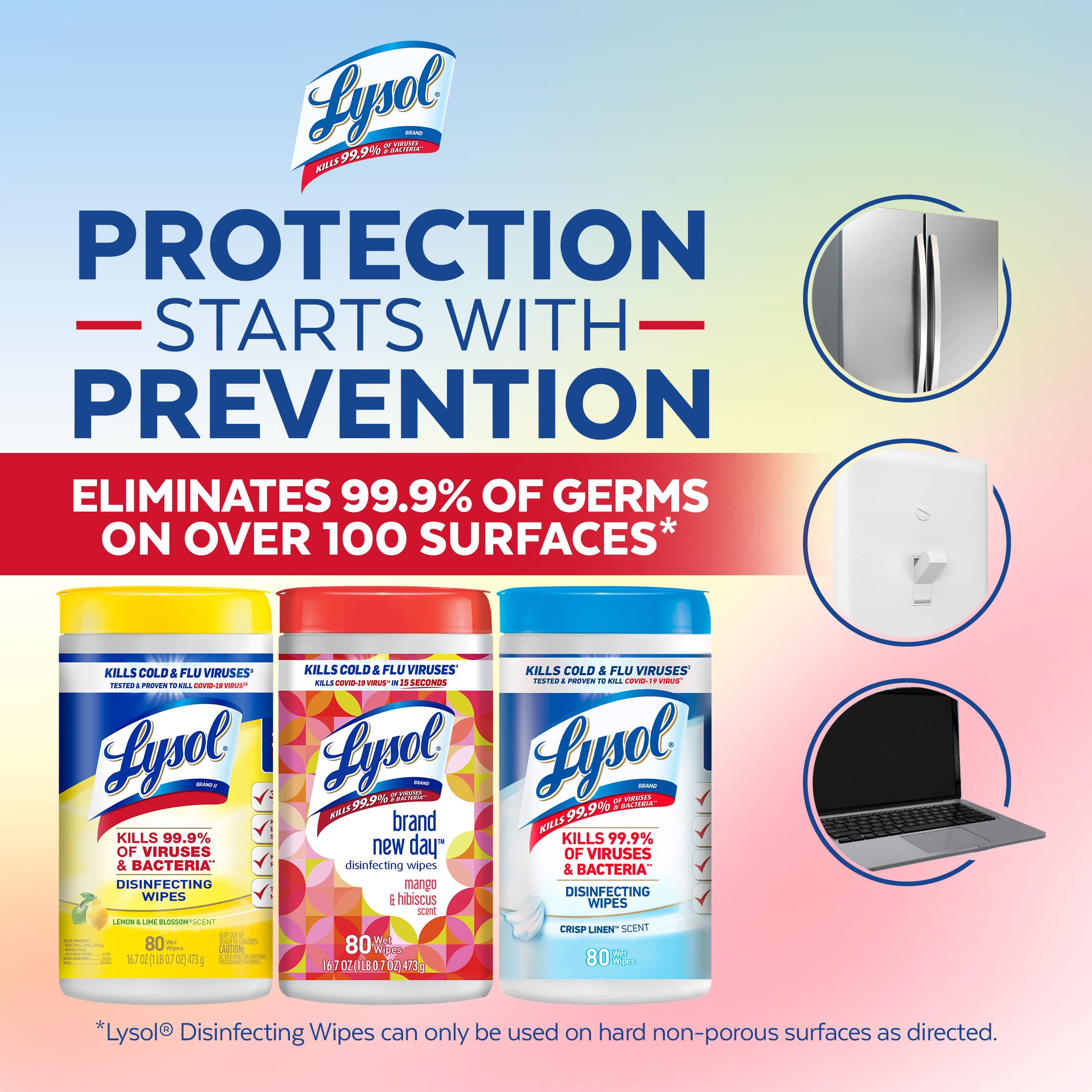Lysol Disinfectant Wipes Bundle, Multi-Surface Antibacterial Cleaning Wipes, contains x2 Lemon & Lim Blossom, Crisp Linen, Mango & Hibiscus, 80 Count (Pack of 4)