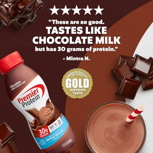 Premier Protein Shake, Chocolate, 30g Protein, 1g Sugar, 24 Vitamins & Minerals, Nutrients to Support Immune Health, 11.5 fl oz