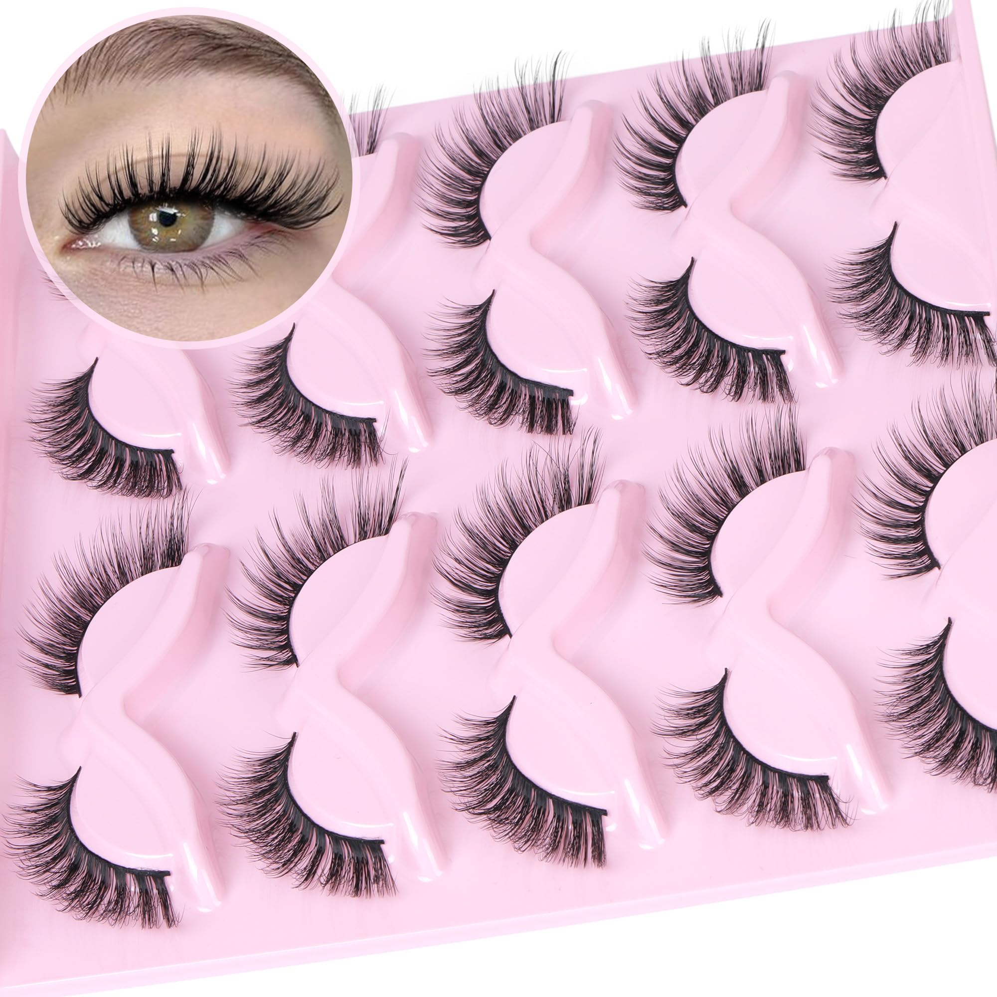 Mink Lashes Fox Eye Lashes Natural Look Wispy False Eyelashes Fluffy Cat Eye Lash Extension Strip Fake Lashes by Geeneiya Black 10 Pair (Pack of 1)