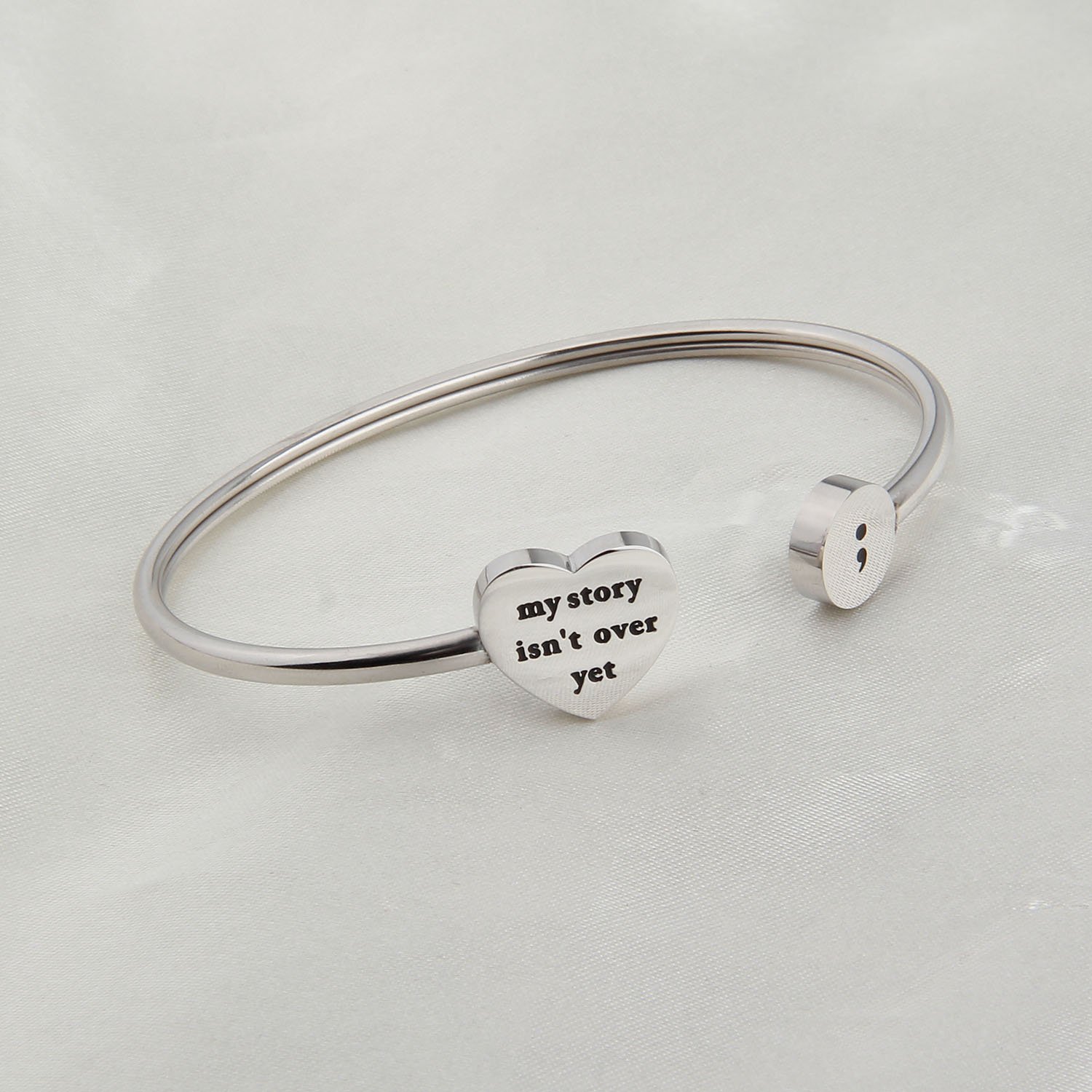 KUIYAI My Story isn’t Over Yet Open Cuff Bracelet Semicolon Bracelet Suicide Prevention Jewelry (open cuff bracelet)