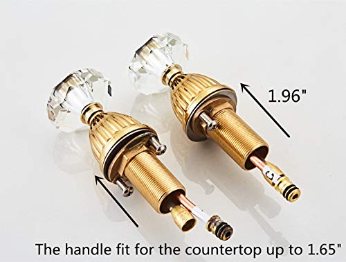 YUELIFE Bathroom Sink Faucet 3 Hole Deck Mounted Widespread Brass Bathroom Faucet Crystal Handle Mixer Tap,Gold(Ti-PVD)
