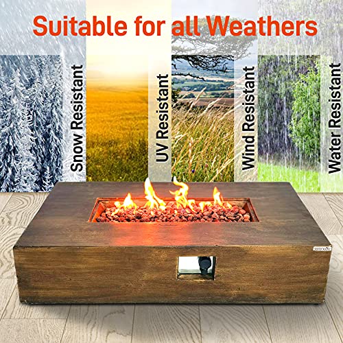 SereneLife Outdoor Propane Fire Table Pit - 54 Inch 50,000 BTU Outdoor Fireplace Table - Adjustable Flame, Thermocouple - PVC Cover, Lava Rock - SereneLife SLCNX76
