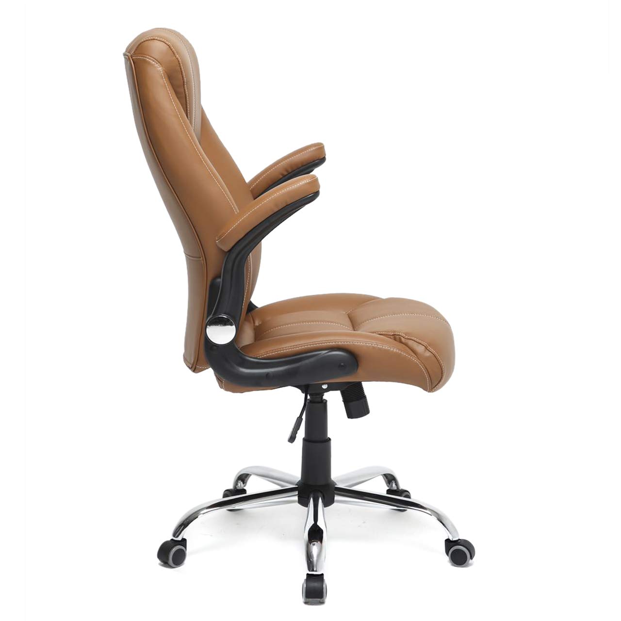 MADISON & PARK Office Desk Chair Leather Computer Executive Conference Task Study Chair Adjustable Swivel Chair with Adjustable Arms (CAPPUCCINO)