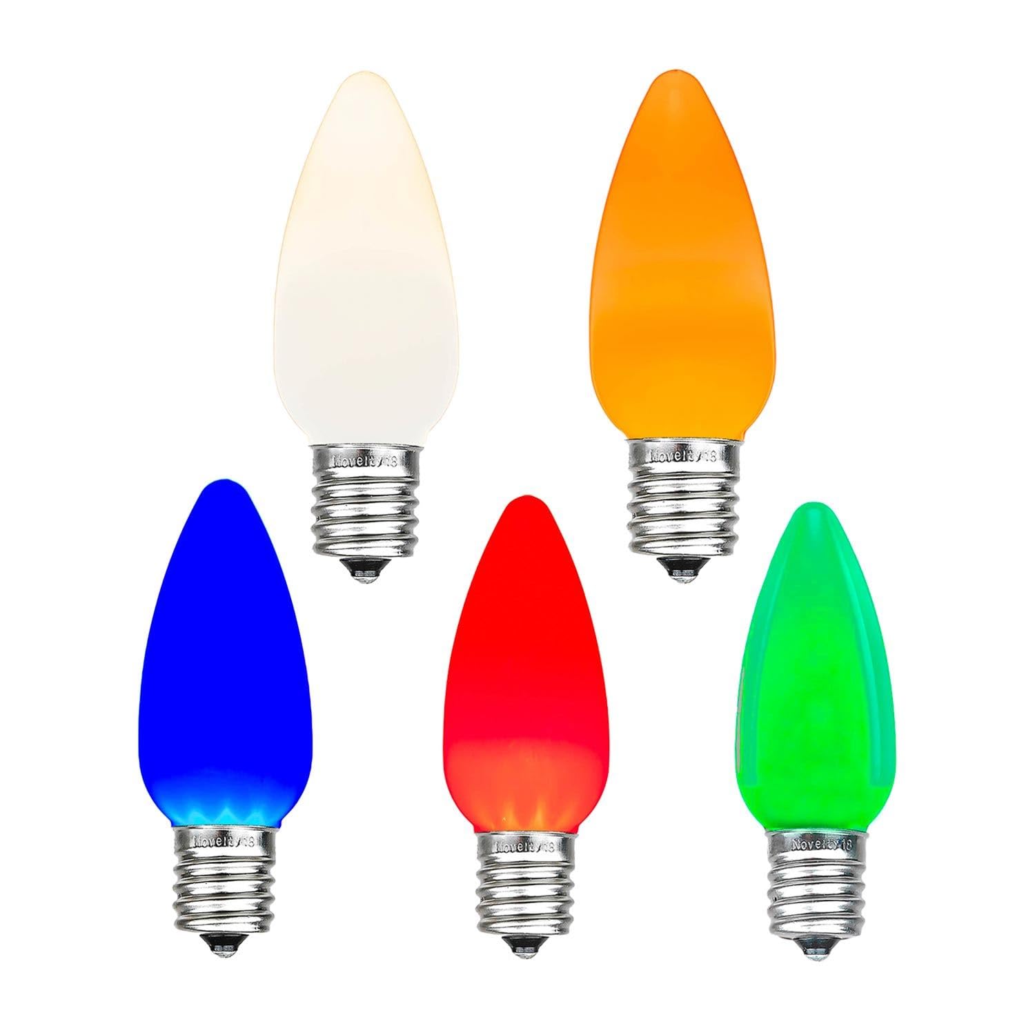 Novelty Lights 25 Pack C9 LED Ceramic Outdoor Patio Party Christmas Replacement Bulbs, Multi, 3 LED's Per Bulb, Plastic, Energy Efficient