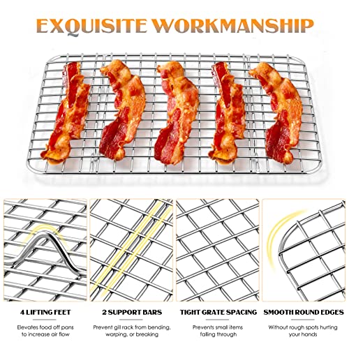 Small Baking Cooling Rack Set of 2, E-far Stainless Steel Toaster Oven Rack for Cooking Roasting Grilling Meat, 8.6β x 6.2β Metal Bakeable Wire Rack for Cookie Cake Bacon - Dishwasher Safe