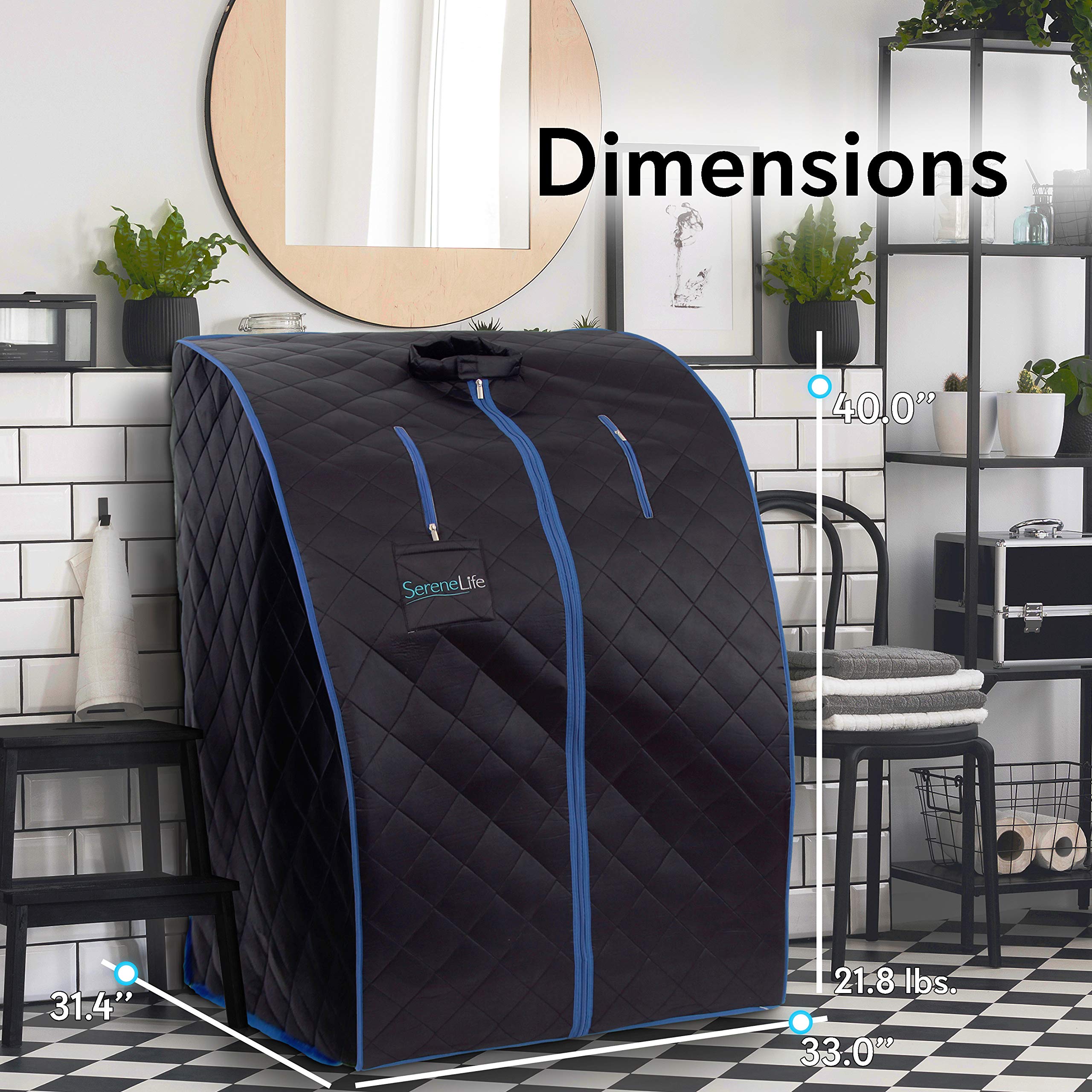 SereneLife Oversize Portable Infrared Home Spa | One Person Sauna | with Heating Foot Pad & Portable Chair, SLISAU20BK, Black
