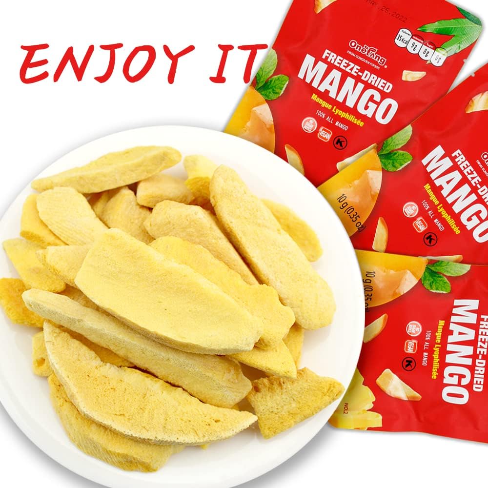 ONETANG Freeze-Dried Fruit Mango Chips, 10 Pack Single-Serve Pack, Non GMO, Kosher, No Add Sugar, Gluten free, Vegan, Holiday Gifts, Healthy Snack 0.35 Ounce