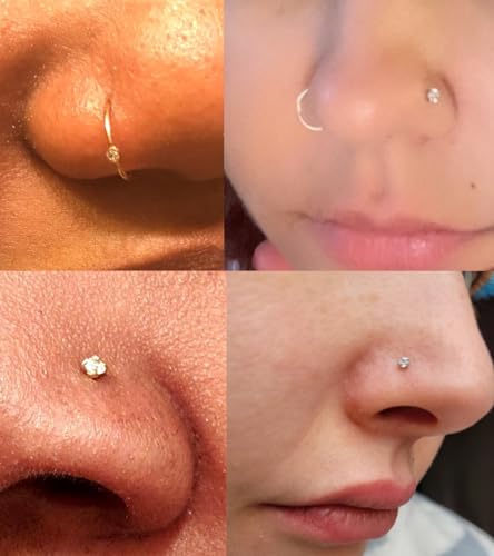 MODRSA 18G Nose Rings Hoop Surgical Steel Nose Rings Studs Screw L-Shaped Nose Stud Tragus Cartilage Helix Earrings Hoop 28pcs Nose Piercing Jewelry Set (32pcs - silver kit)