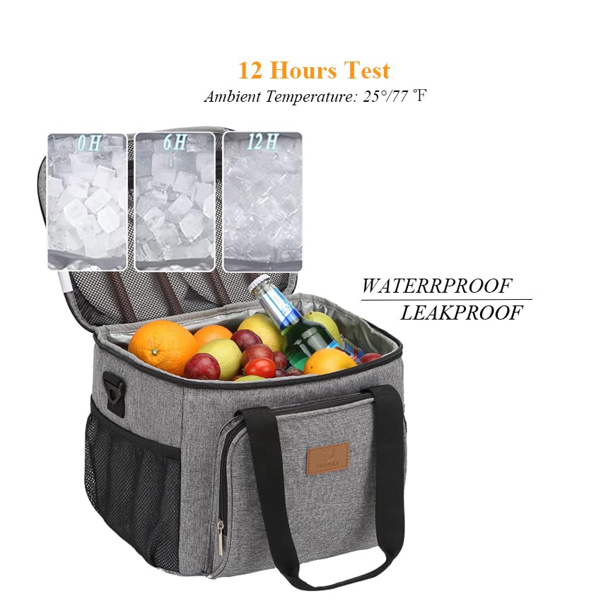 MYQ MOYAQI 15L Insulated Cooler Bag, Grey, 24-Can Capacity, Ideal for Picnics, Camping, Beach, Road Trips, Travel