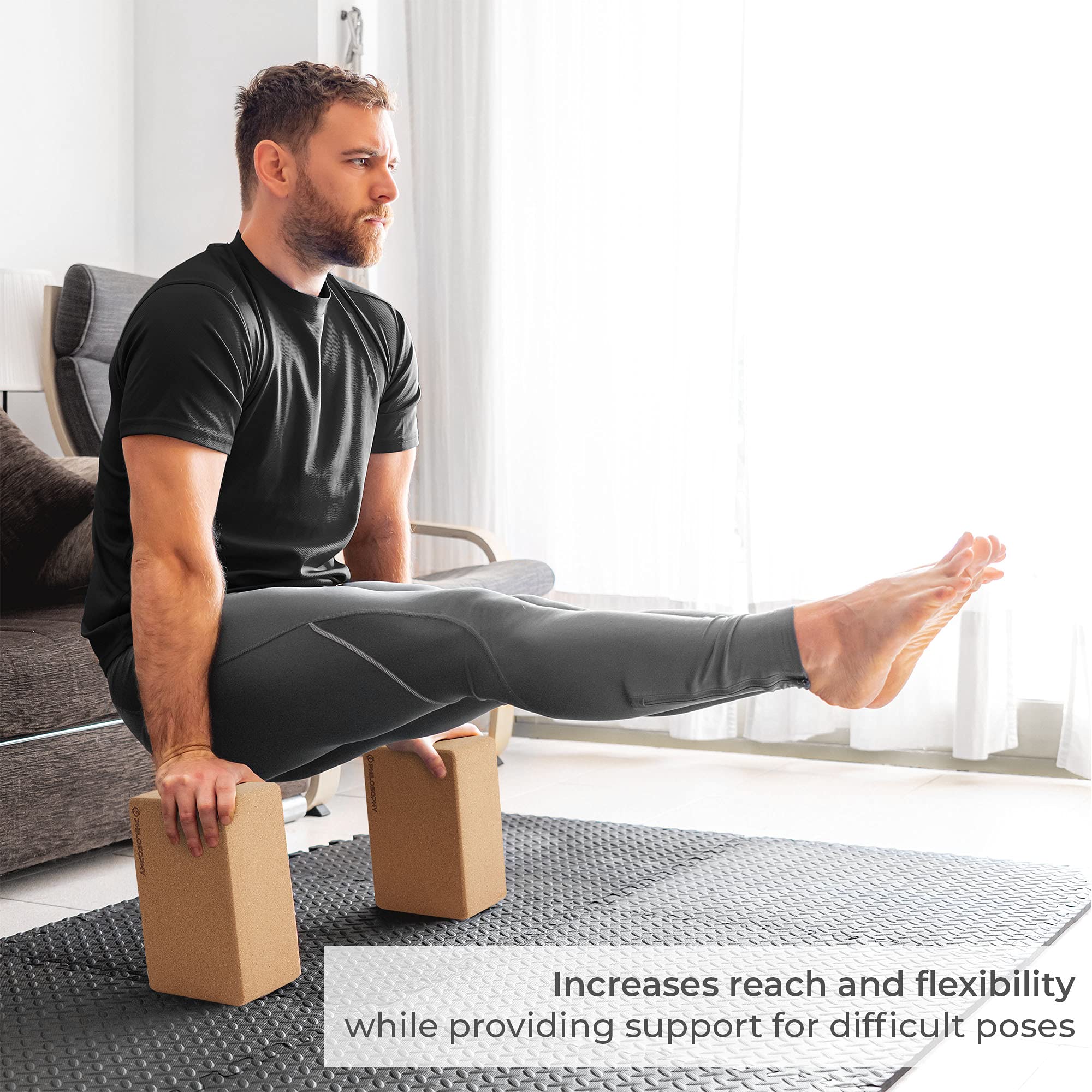 Philosophy Gym 2 Piece Yoga Block Set - Solid Cork Bricks - 9 x 6 x 4-inch Thick