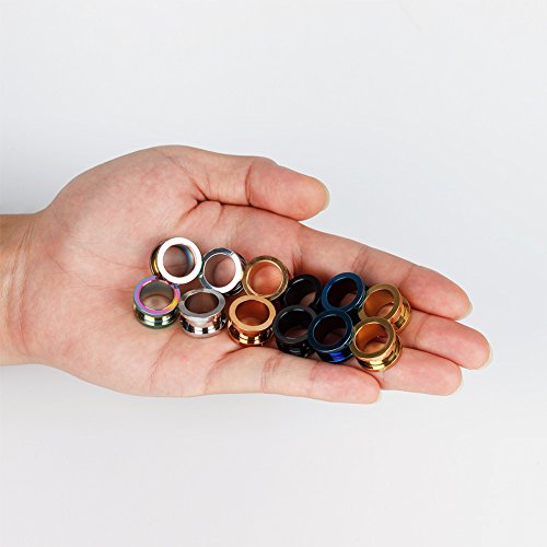 KUBOOZ 12pcs Set Colorful Stainless Steel Screwed Ear Plugs Tunnels Gauges Stretcher Piercings 00g