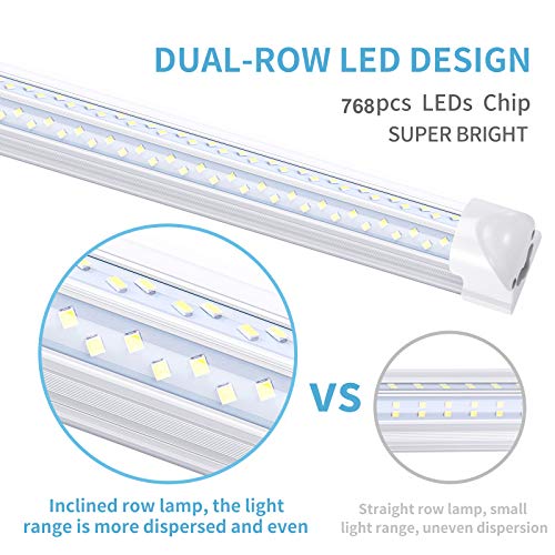 LIGHEART LED Light Fixture,120W 8FT Linkable Shop Light, T8, V-Shaped, Integrate 8 foot Light Tube,14400LM,Clear Lens 6000K, Plug and Play,Fluorescent Lamp Replacements(6-Pack)