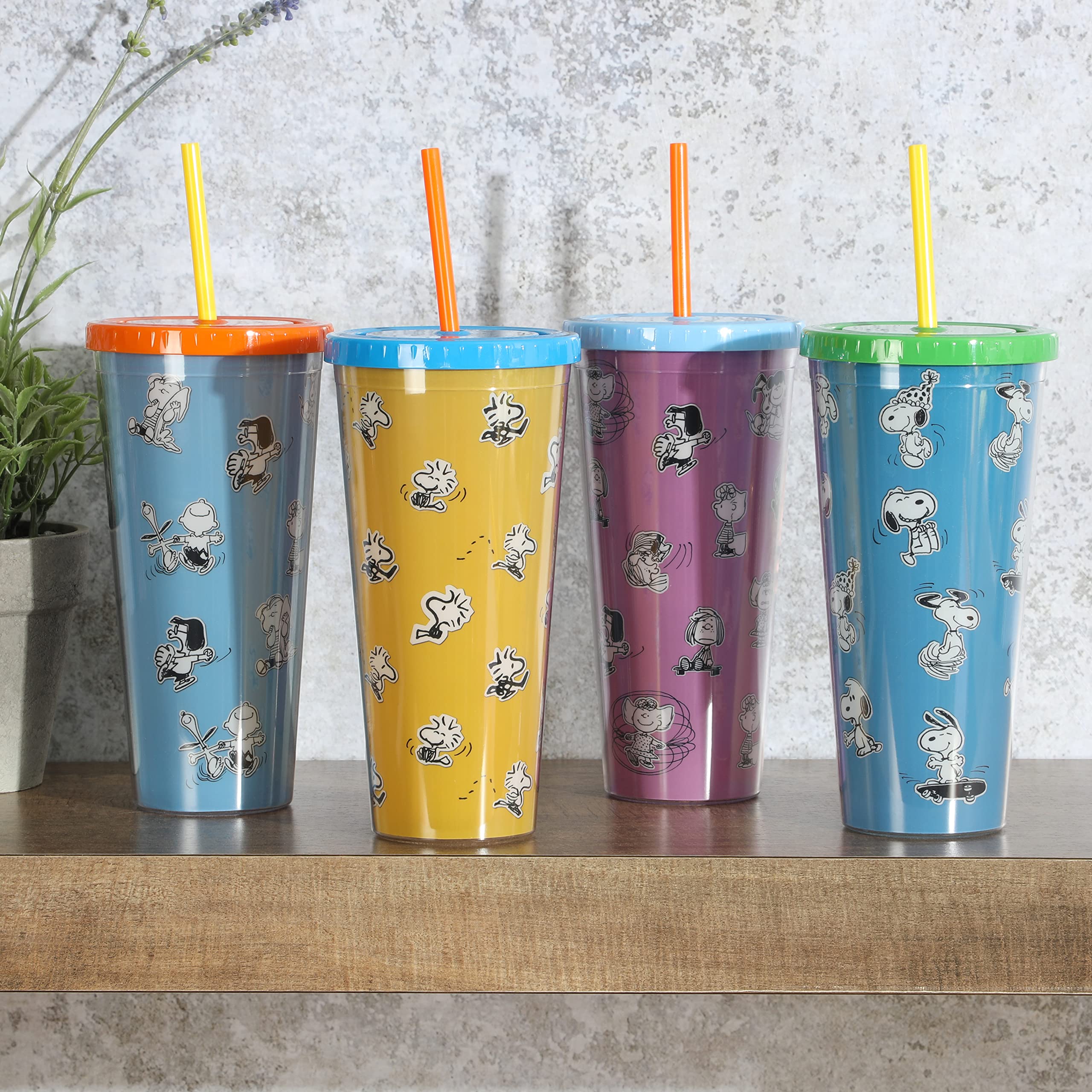 Peanuts Snoopy 70th Anniversary 23.6 OZ Double Wall Tumbler Set W/Lids and Straws