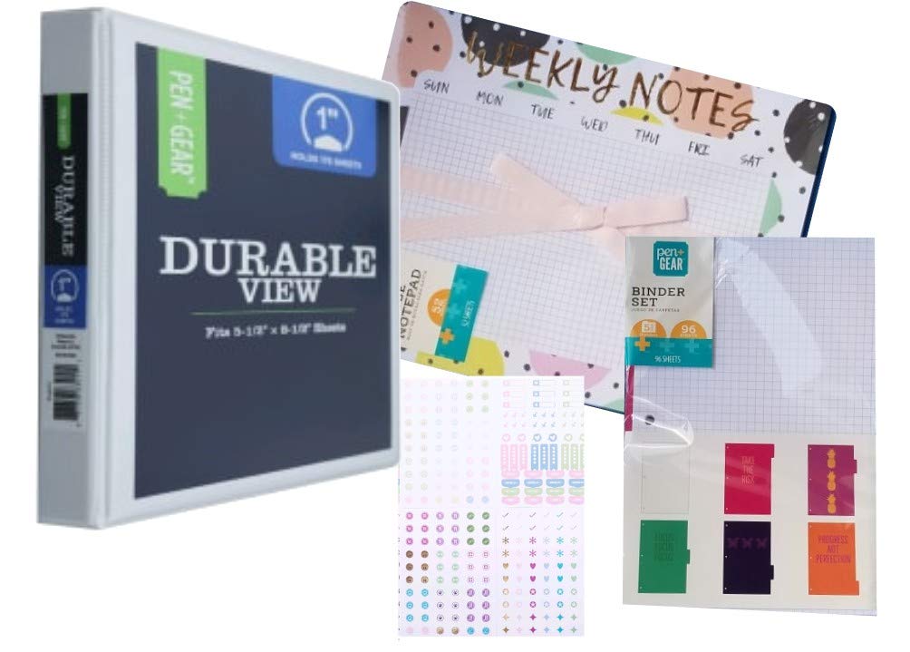 Mini View Binder, Binder Sheets, Desk Calendar, Stickers 4 Piece Bundle