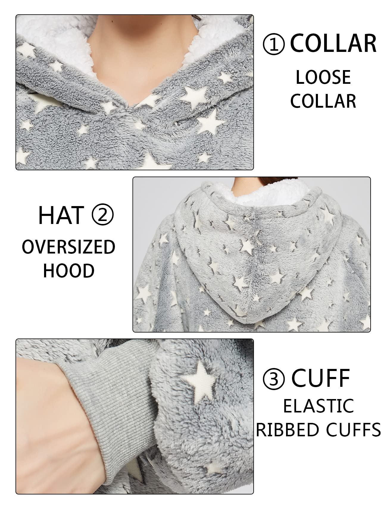 Lzzidou Oversized Blanket Hoodie for Women, Two Layers Cozy Flannel Sherpa Wearable Blanket Sweatshirt Adult