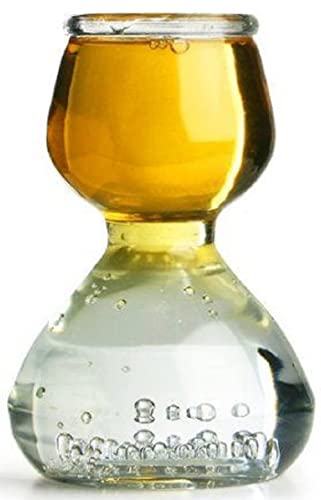 QUAFFER Double Bubble Layered PLASTIC Shot Glass Plus Recipe Card – Clear Chaser Shot Glass Jigger for Smooth Tasty Shots – Fun Unique Split Shot Glasses Barware (Set of 4)