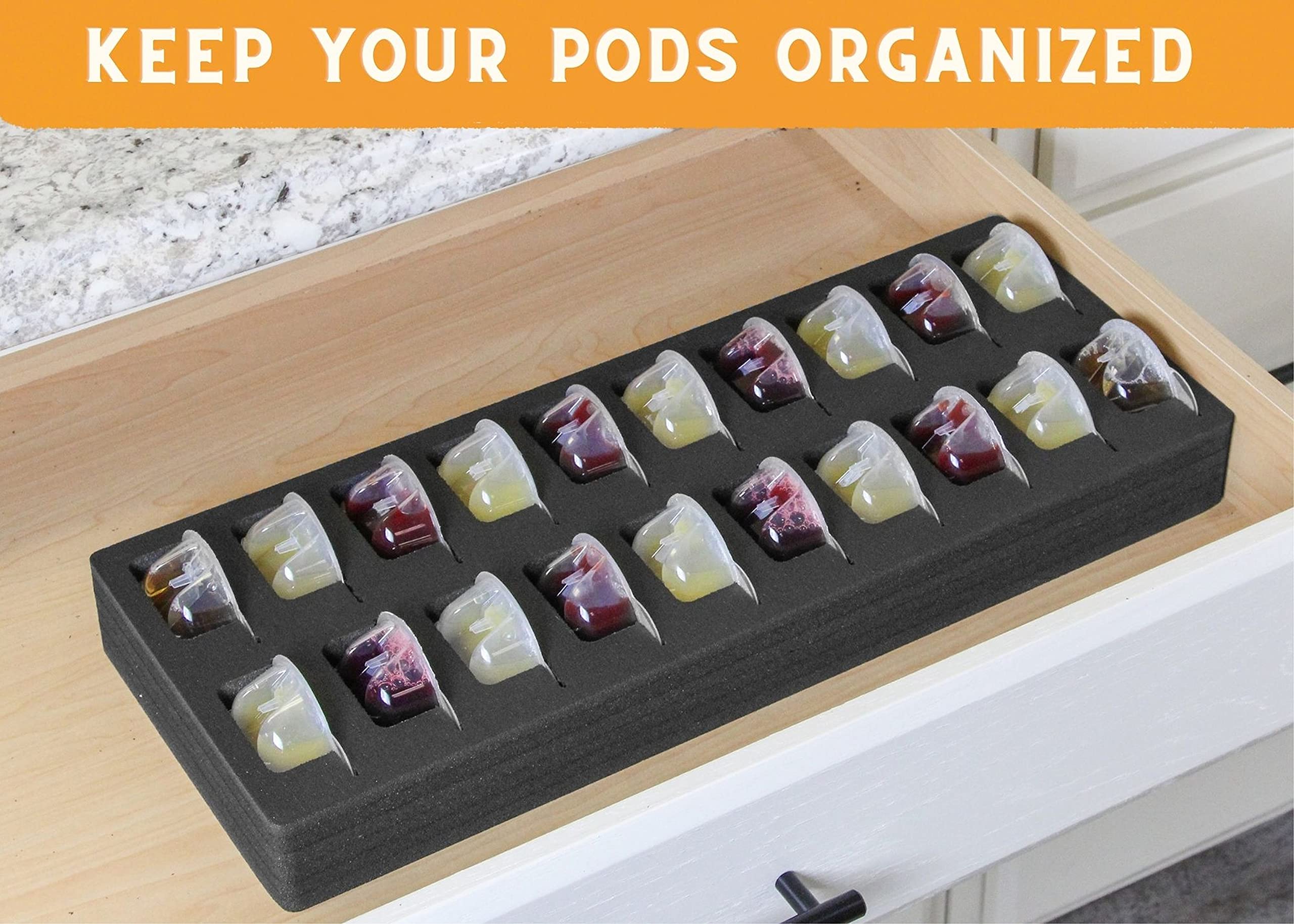 Polar Whale 2 Cocktail Capsule Drawer Organizers Tray Insert Compatible with Bartesian for Kitchen Home Bar Party Waterproof Washable Black Foam 20 Compartment 7.75 x 20 Inches