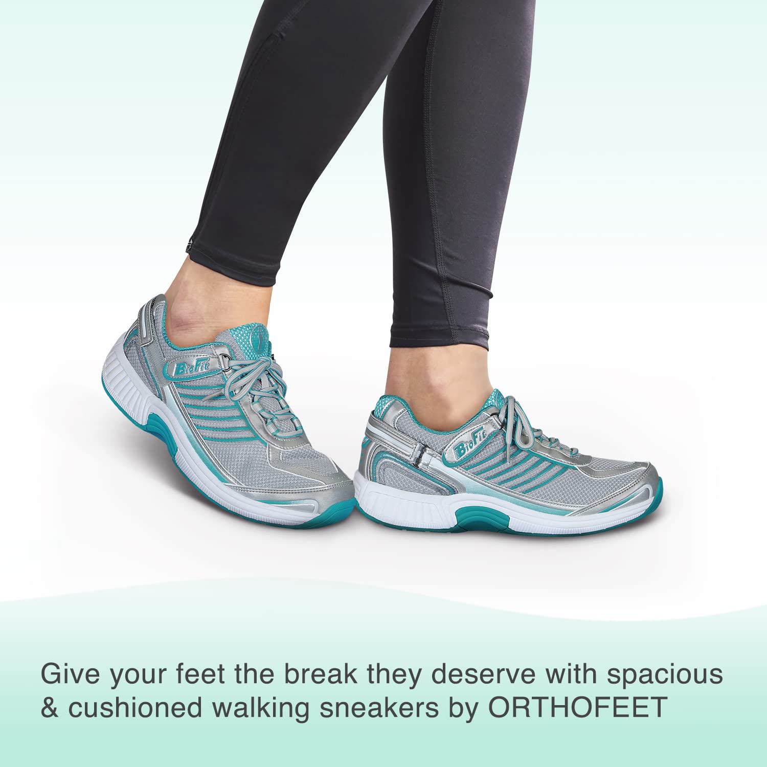 Orthofeet Women's Orthopedic Turquoise Verve Tie-Less Sneakers, Size 9 Wide