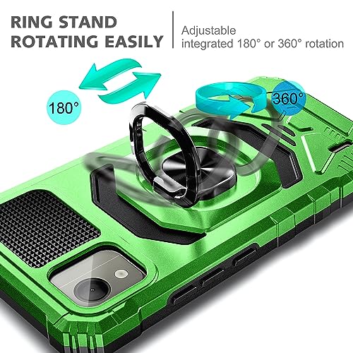NZND Case for Nokia C110 with Tempered Glass Screen Protector (Maximum Coverage), Full-Body Protective [Military-Grade], Magnetic Car Ring Holder Cover Case (Green)