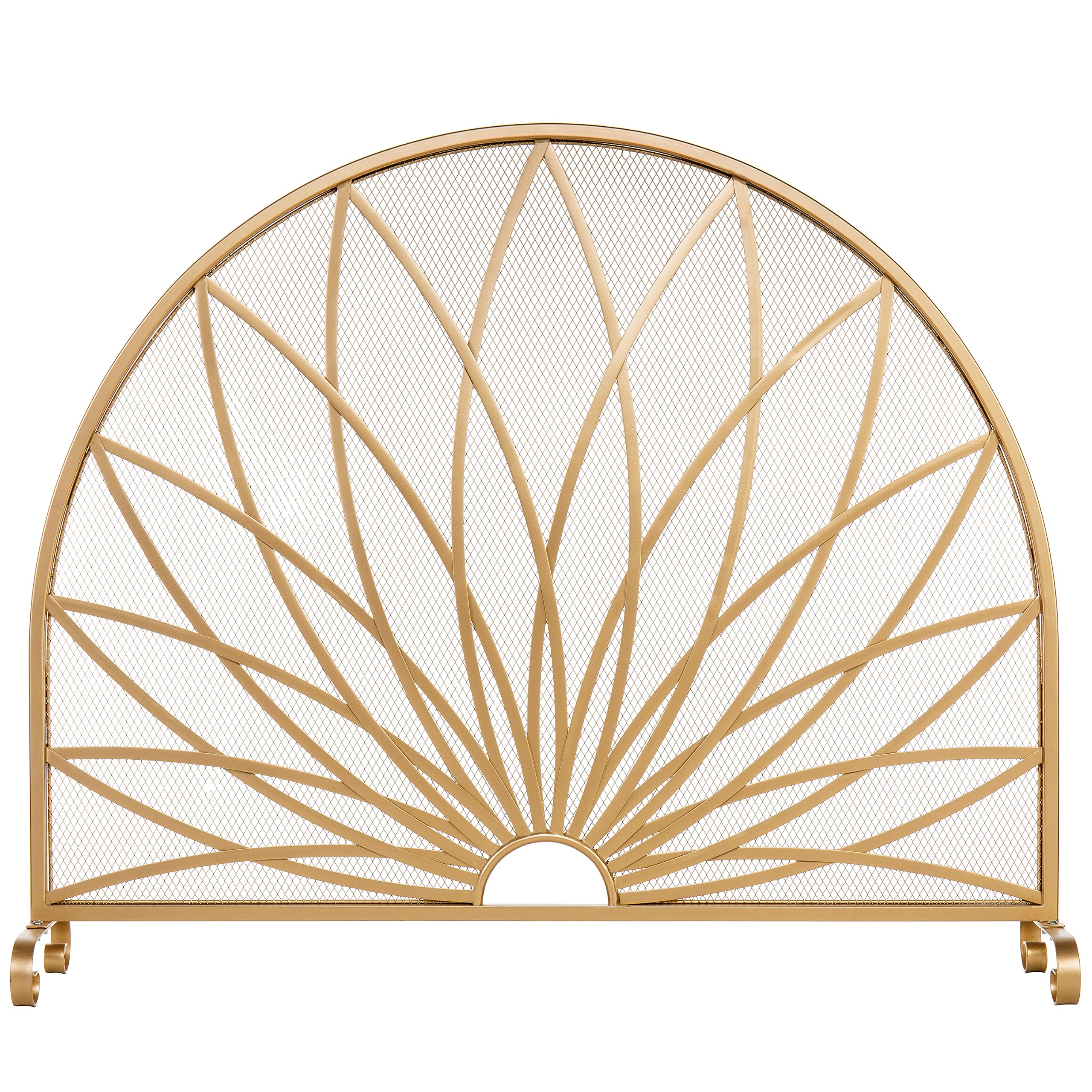 MyGift Art Deco Starburst Style Brass-Tone Metal Freestanding Fireplace Screen