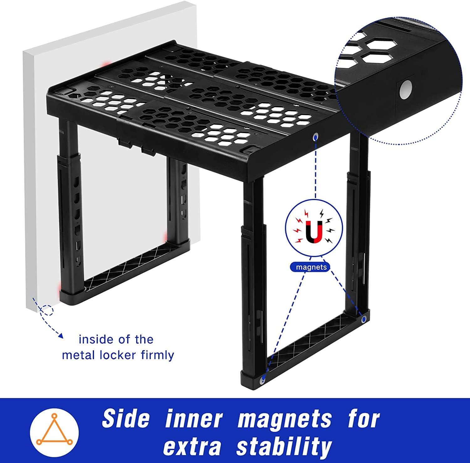 Locker Organizer Shelf, Adjustable Width and Height, Ideal Locker for School, Office, and Gym Lockers (Black 2 Pack)